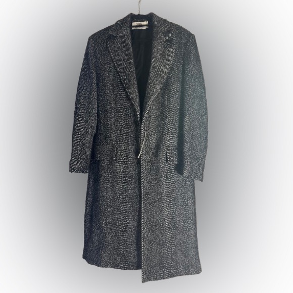 Zara | Jackets & Coats | Zara Man Wool Coat Long Overcoat Jacket Black ...